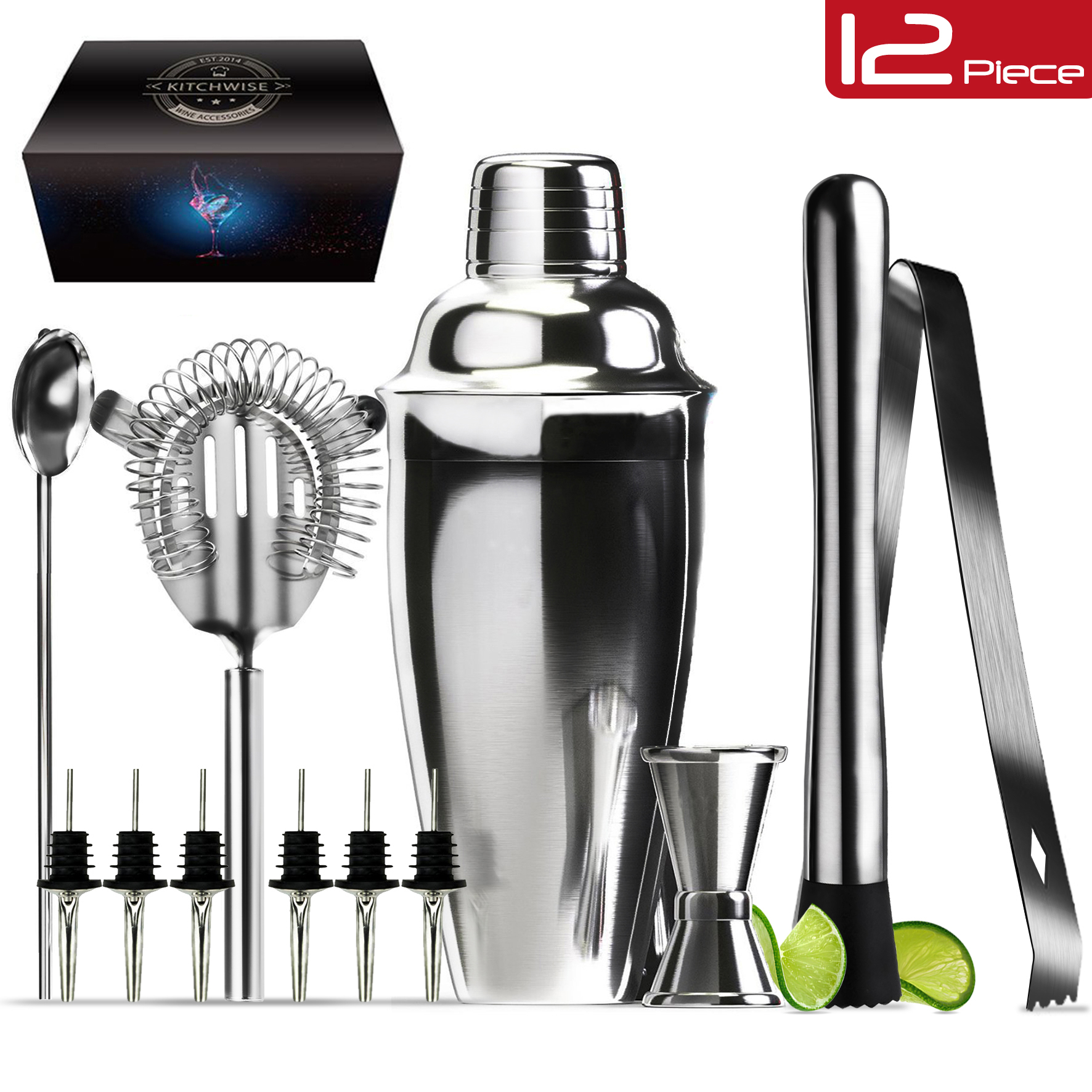 Cocktail Shaker Bar Set, 24 Ounces Martini Kit with Double Jigger and ...