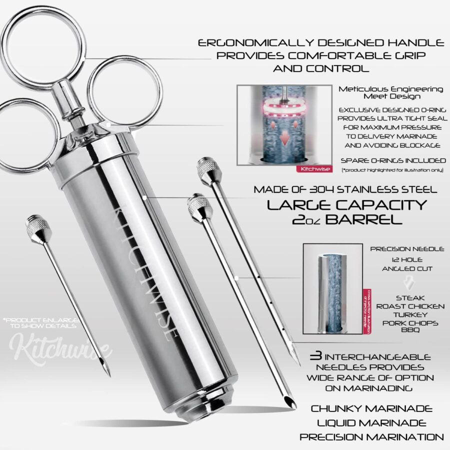 Stainless Steel Meat Injector Kit, Syringe Seasoning Marinade Needles ...