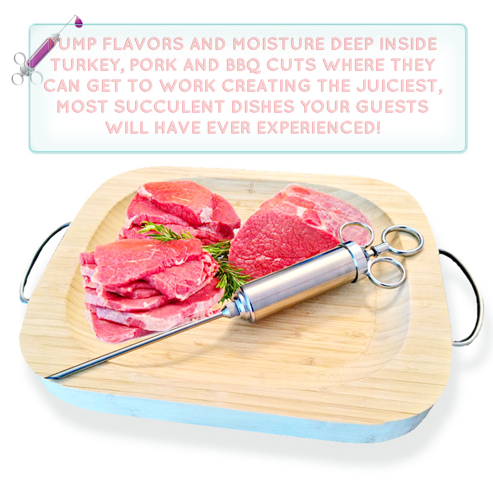 Stainless Steel Meat Injector Kit, Syringe Seasoning Marinade Needles ...