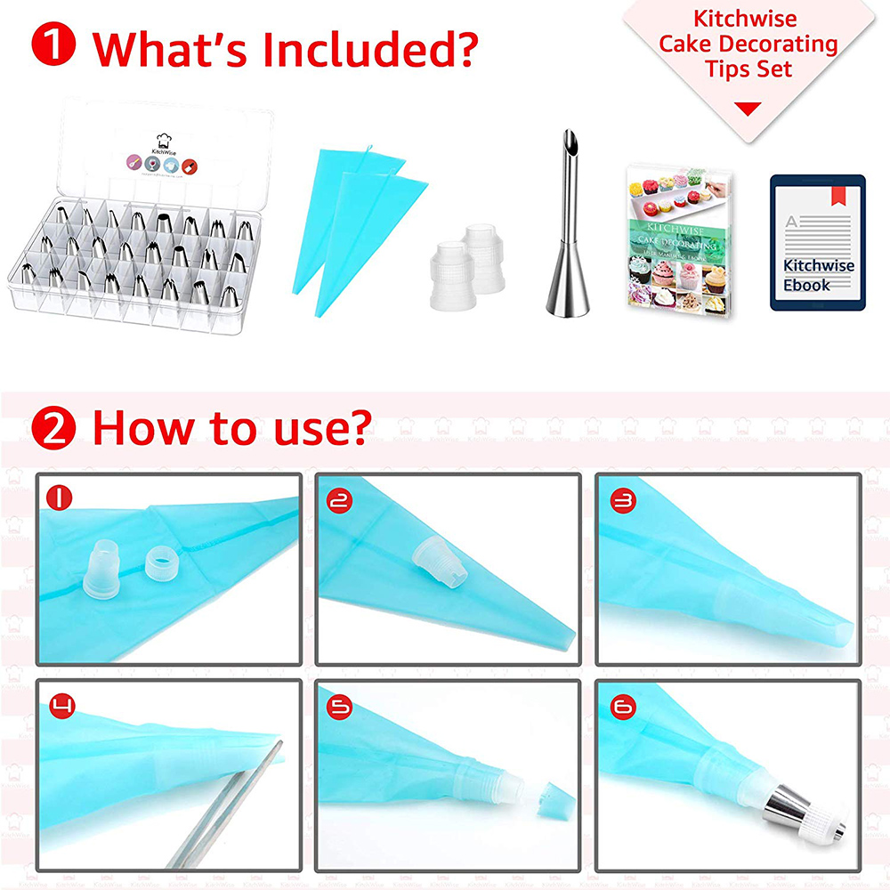 Kitchwise Cake Decorating Supplies Kit Tips 30 Pieces, 24 Stainless ...